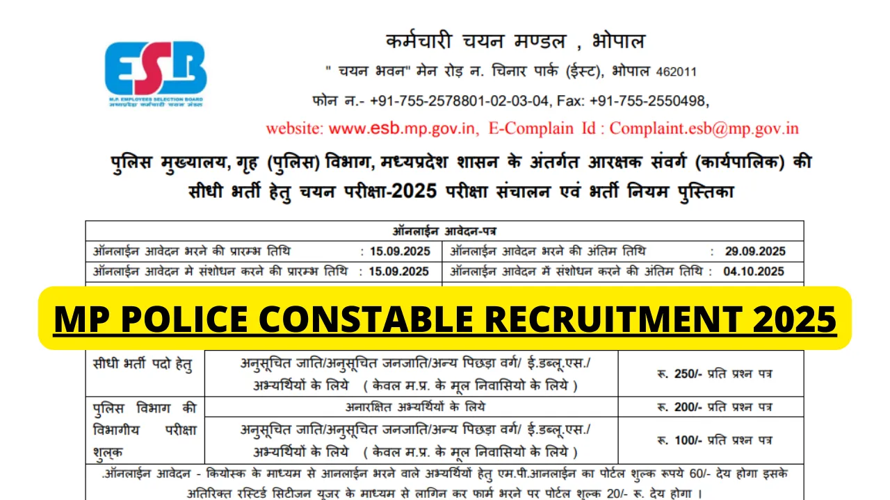 MP Police Constable Recruitment 2025 [7500 Post] Notification OUT ...